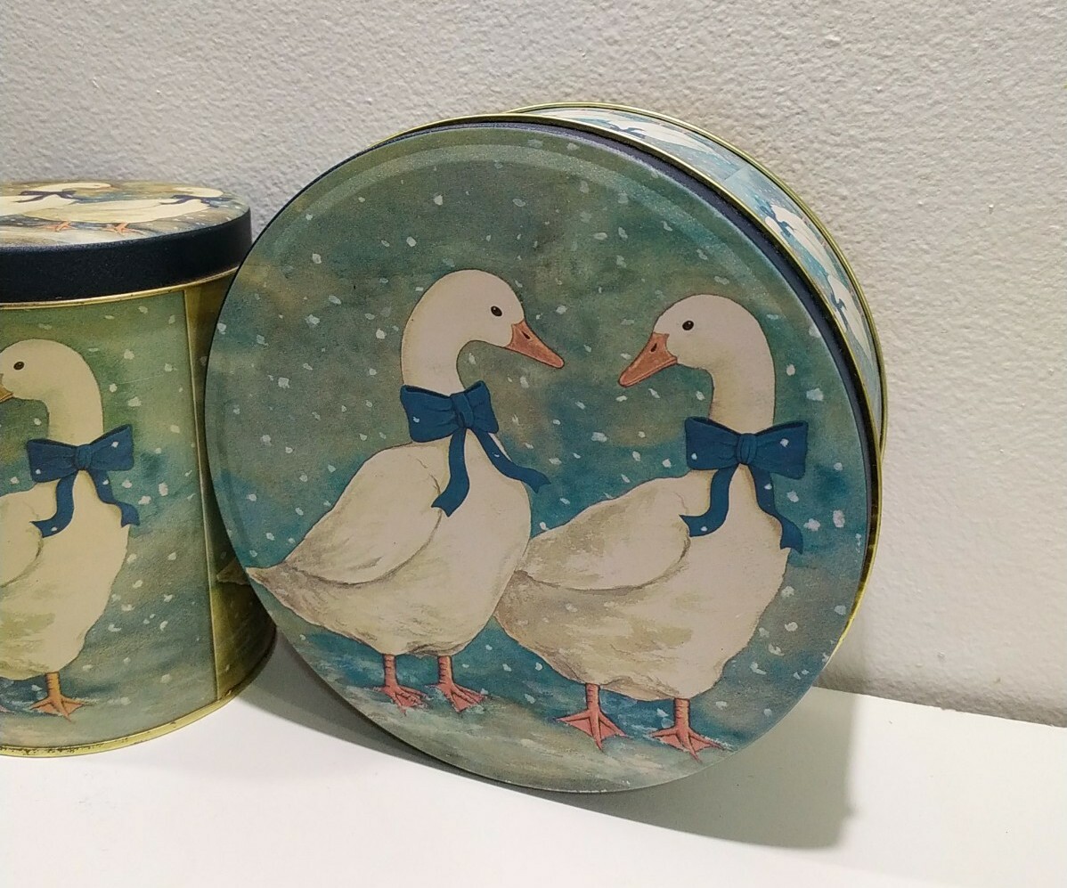 Lot 4 vintage Winter Geese Tin Nesting metal Canisters Goose | eBay