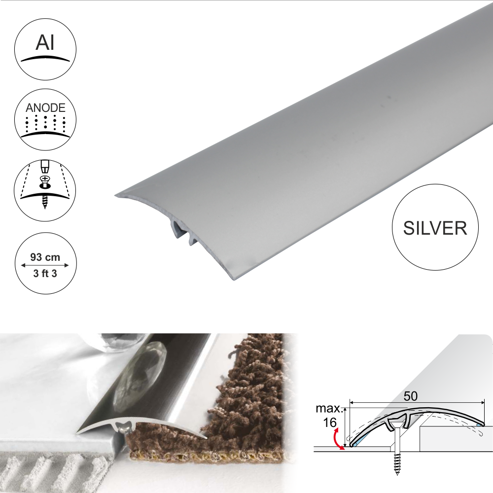 Silver Aluminium Door Bars Threshold Strip Transition Trim Laminate ...