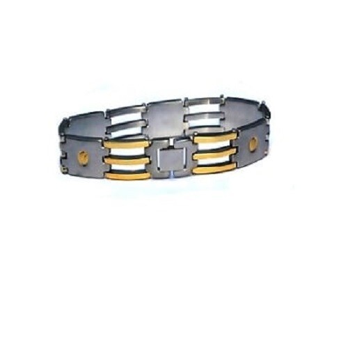 Men's Stainless Steel 9" Screw Design Bracelet With Gold Accents ...
