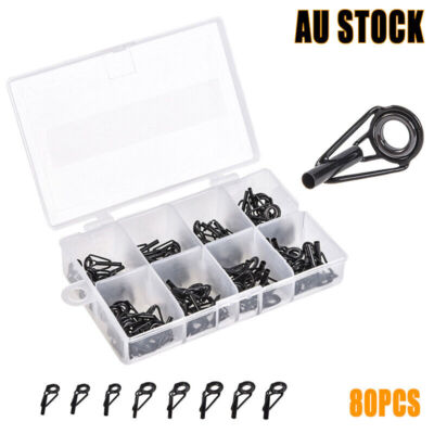 80 Fishing Rod Guide Set Tackle Tips Repair Kits Ring 8 Size Stainless ...