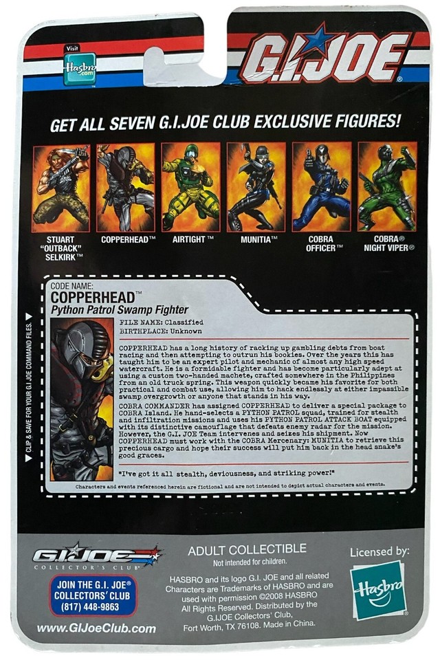 GI Joe DTC Collector Club Exclusive Python Patrol Copperhead Figure NEW ...