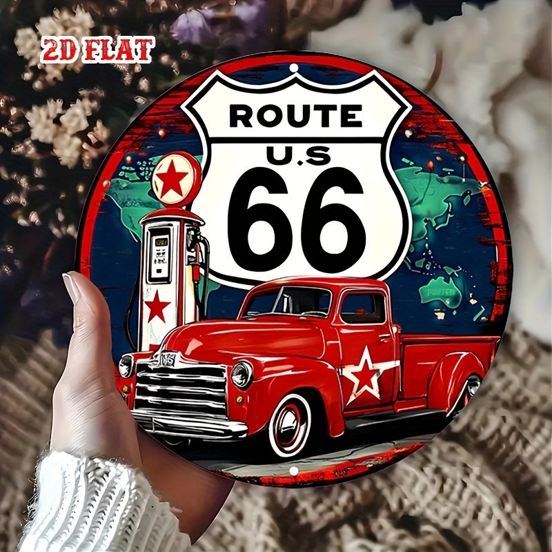 [2D Flat] 1pc Classic Car Round Aluminum Sign - Tin Metal Signs Vintage ...