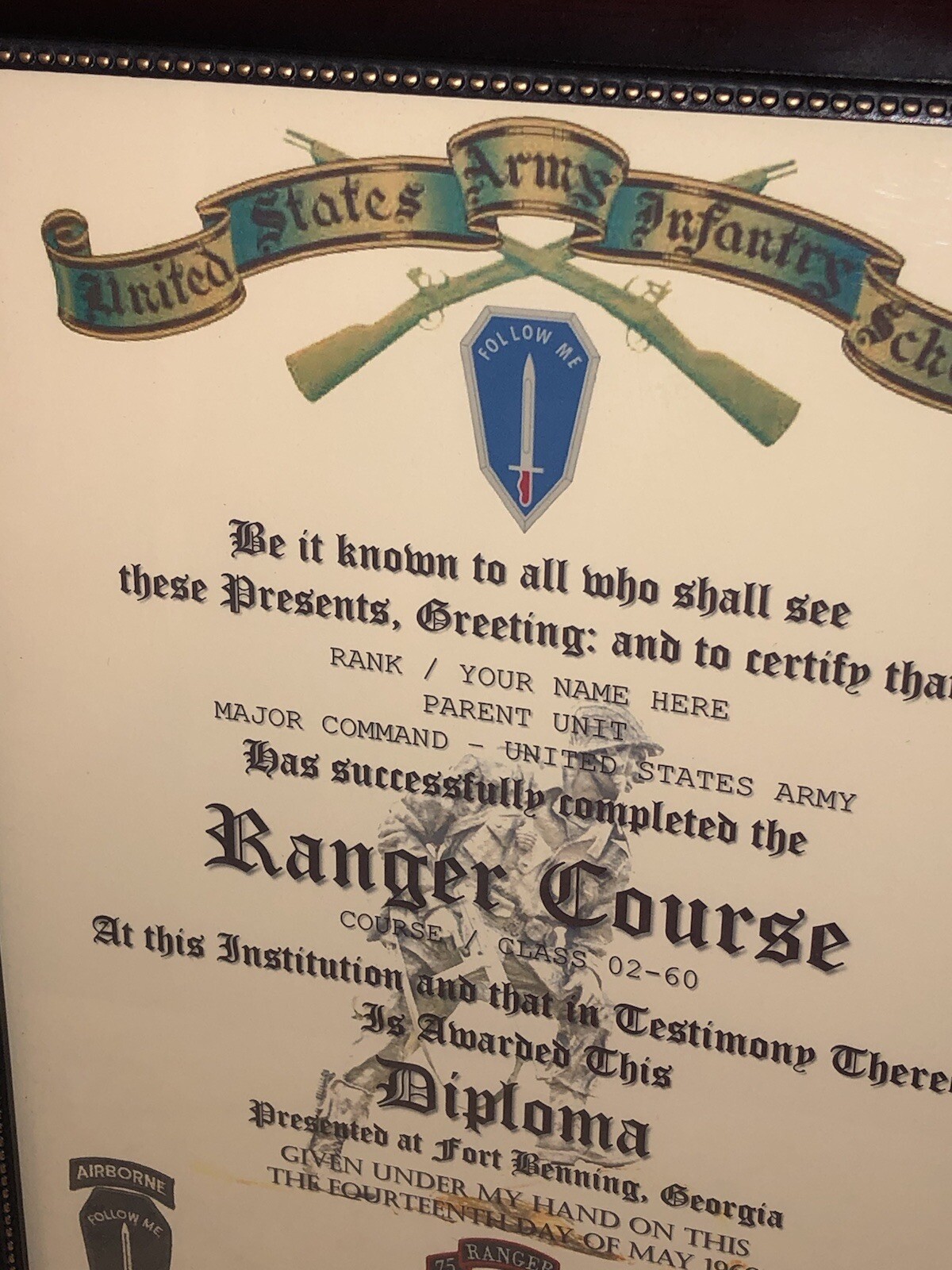 U.S. ARMY RANGER SCHOOL DIPLOMA (1960's - VIETNAM ERA) COMMEMORATIVE ...