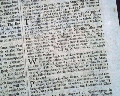 EARLY Rare 17th Century 337 Years Old LONDON GAZETTE England RARE 1686 ...