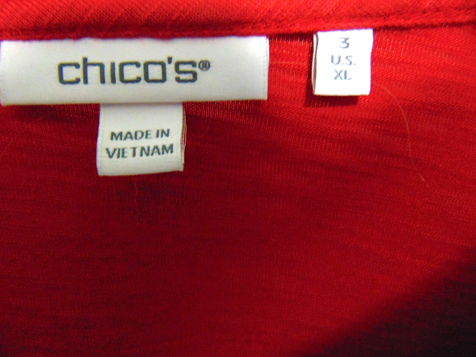 Chico's Women's Sz 3 Red Long Sleeve V-Neck Silver Accent Shirt Top #1 | eBay