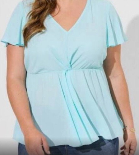 Torrid 3, Plus Size, Turquoise Blue, Flutter Sleeve, Blouse, Twist ...