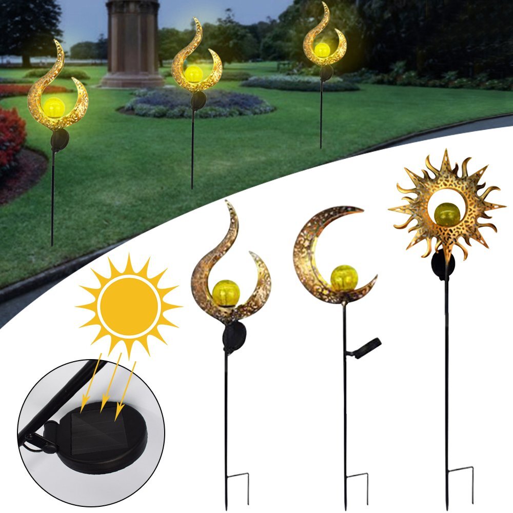 Solar Powered Full Moon LED Light Glass Globe Stake Garden Lawn Outdoor ...