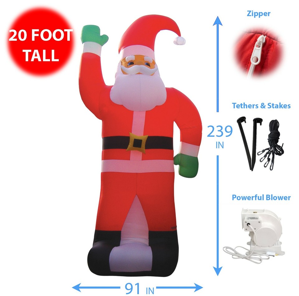 JUMBO 20 FOOT TALL Christmas Inflatable Santa Claus Outdoor Garden ...