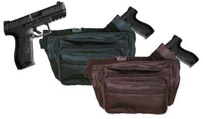 Genuine Leather Concealed Carry Weapon Fanny Pack Waist Pistol Gun Bag ...