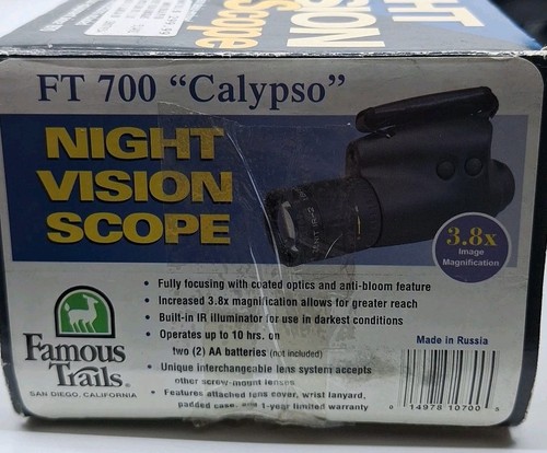 Famous Trails Night Vision Scope W/Case And Manual FT 700 Calypso 3.8x ...