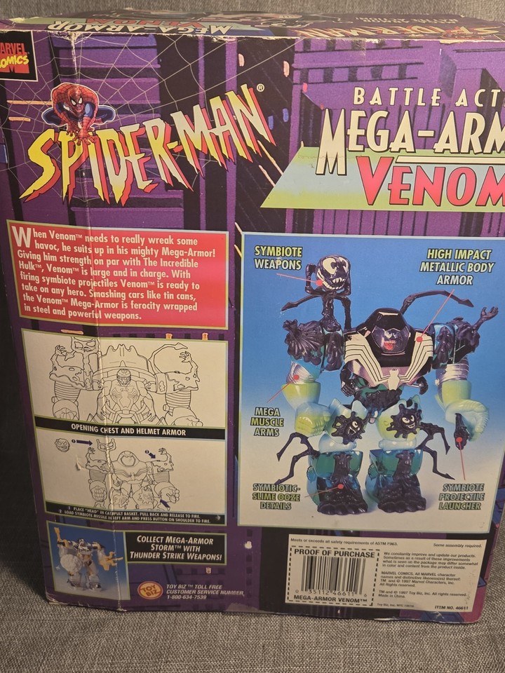 Toy Biz Marvel Spider-Man Animated Battle Action Mega Armor Venom 1997 ...