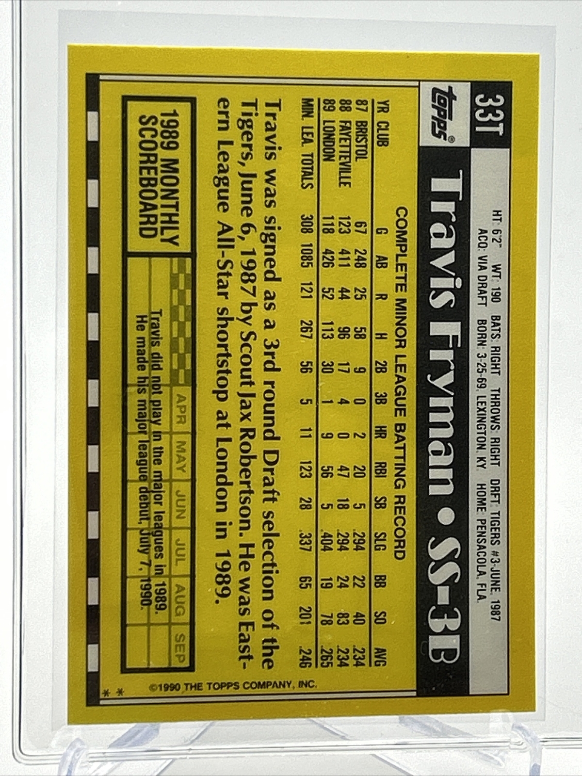 1990 Topps Traded TIFFANY Travis Fryman Rookie Card #33T Mint FREE ...