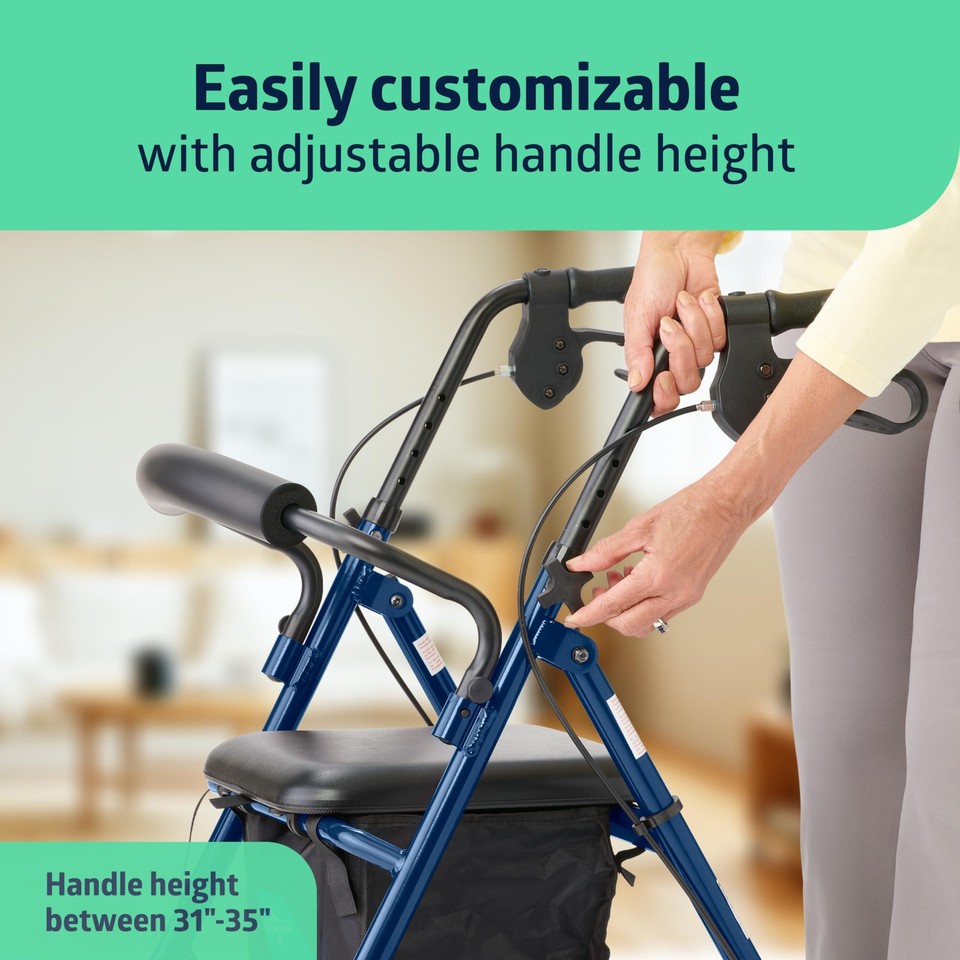 Medline Aluminum Rollator Walker with Seat, Blue, 250 lb. Weight ...