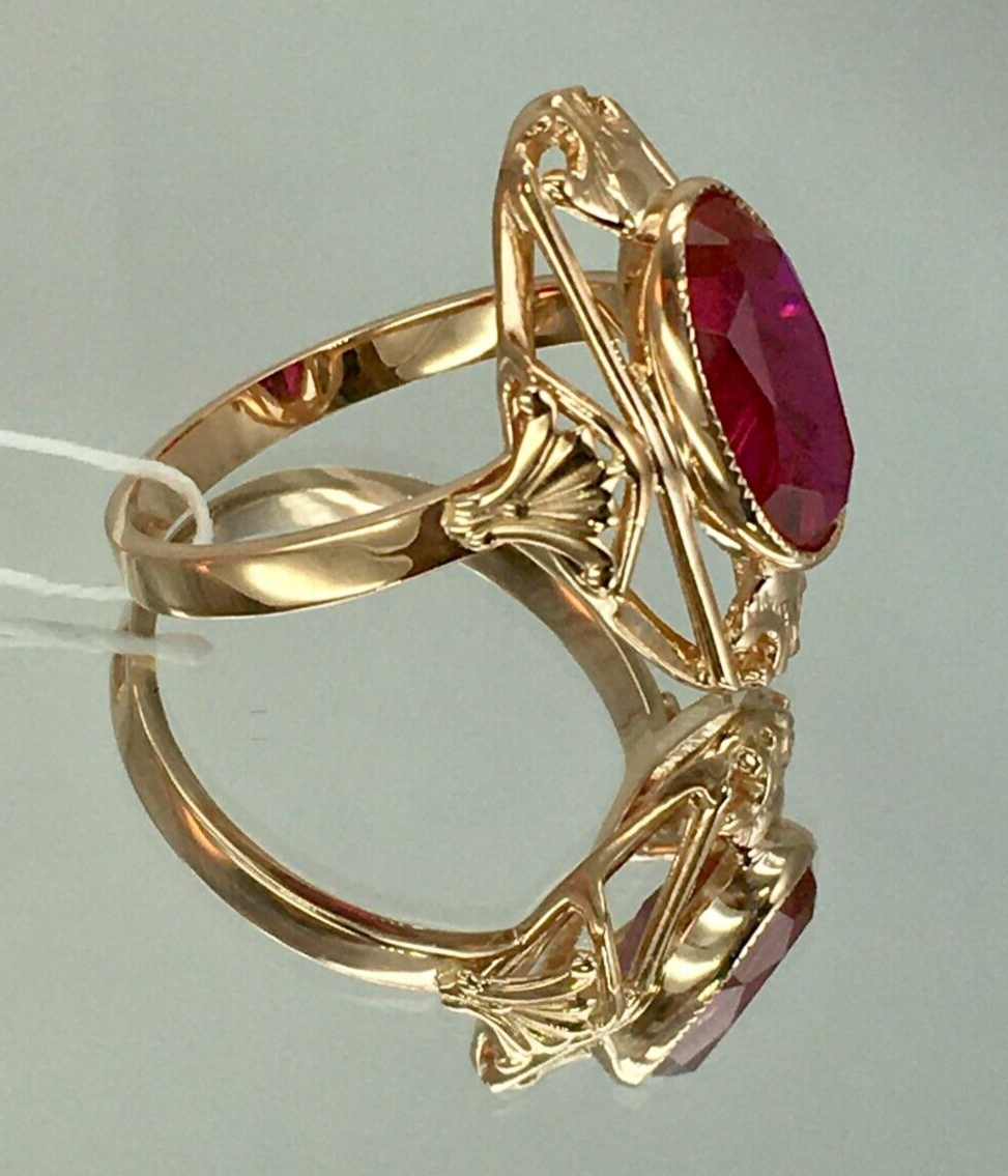 USSR Vintage Original Rose Gold Ruby (lab. made) Ring 583 14K 4.06 g. 7 ...