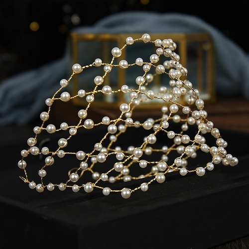 Vintage Gold Pearls Tiaras Headbands Handmade Wedding Hair Accessories ...