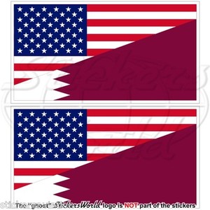 USA United States America-QATAR American & Qatari Flag 75mm Stickers ...