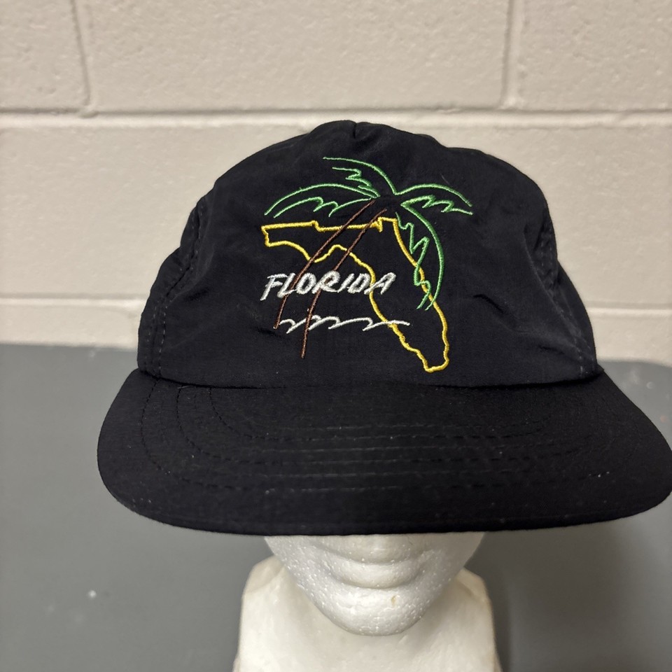 VINTAGE Florida Hat Cap Mens Snap Back Black Palm Tree USA Sunshine ...