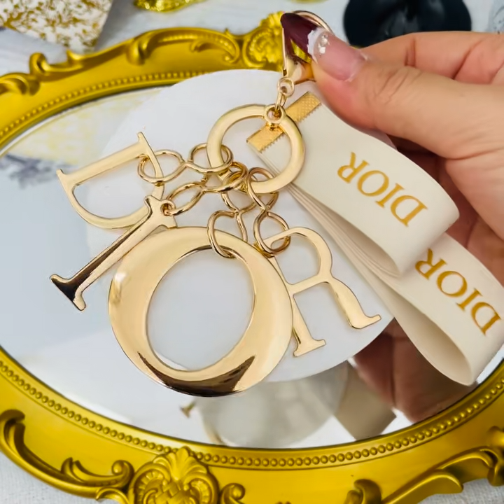 Dior Charm Gold Lucky Logo design Keychain Gift NEW Key chain With Box ...