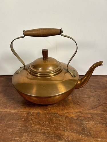 Vintage Copper Tea Pot Kettle Copral Made In Portugal Wooden Handle ...