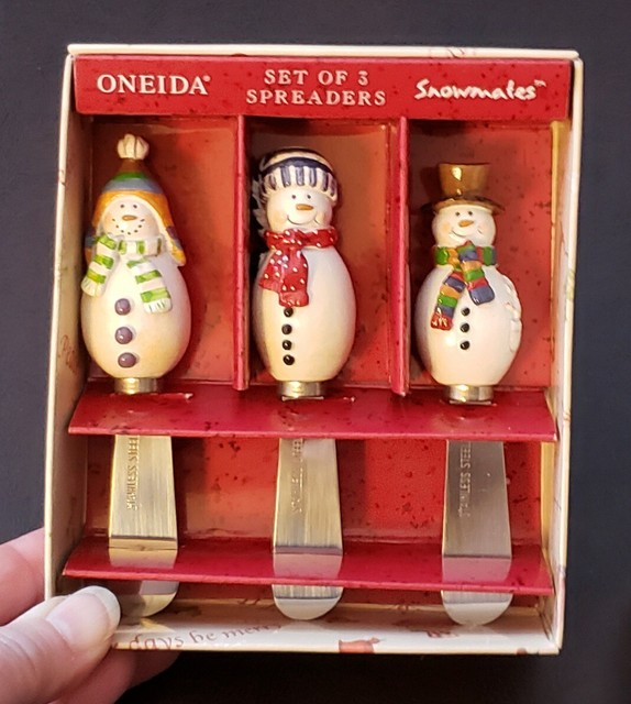 Set of 3 ONEIDA Snowman Spreaders Snowmates Stainless Steel DIP ...