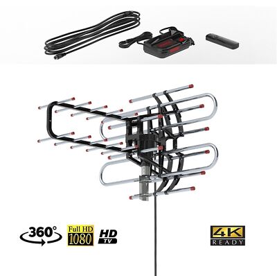 HDTV 1080P Outdoor Amplified Digital Antenna 360 Rotor HD TV UHF VHF FM ...