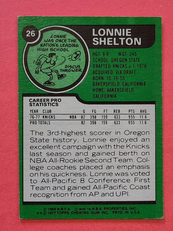 1977 Topps #26 Lonnie Shelton ROOKIE NM | eBay