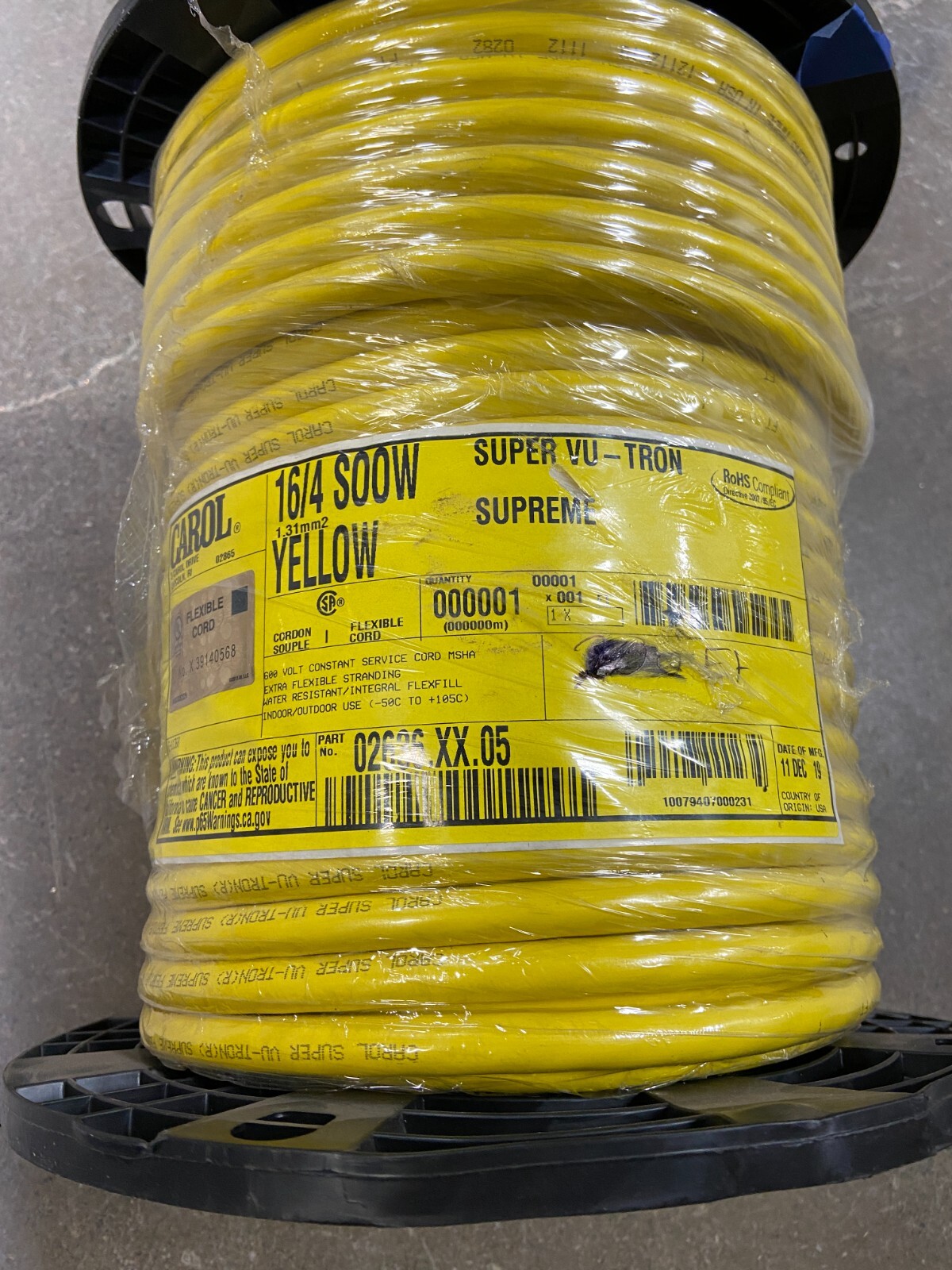 Carol 02636 16/4C Super Vu-Tron Supreme Yellow SOOW 600V Power Cable ...