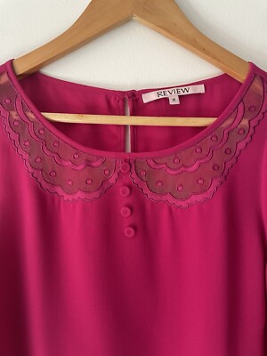 Pink Sleeveless Review Top Lace Collar Insert Size 12 | eBay Australia
