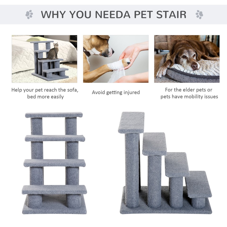 24'' Cat Tree 4-Step Stairway Perch Scratcher Pet Steps Stairs Dog Ramp ...