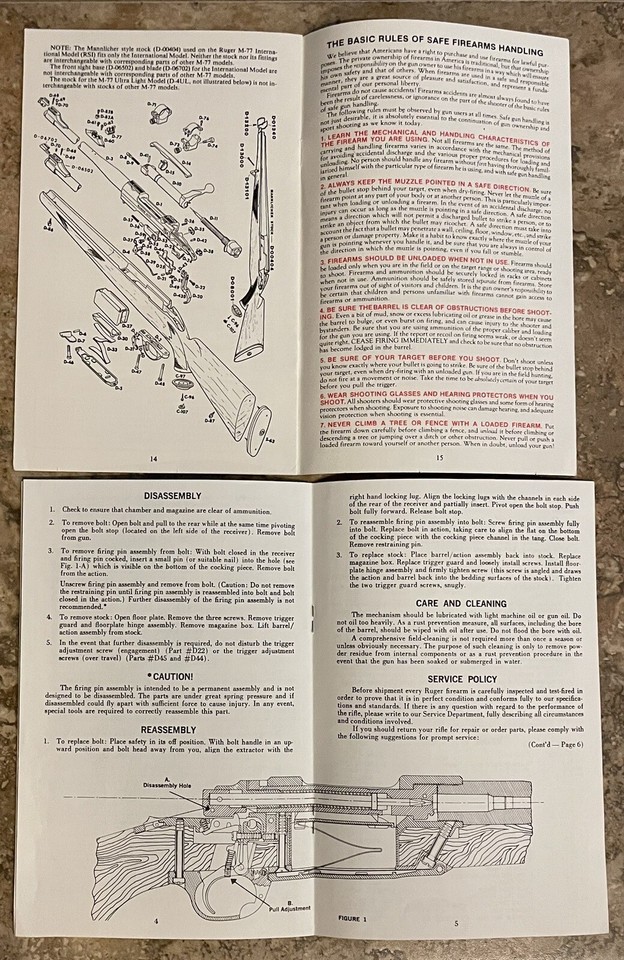 Vintage Ruger M 77 Bolt Action Rifle Owner Guides Parts List And ...