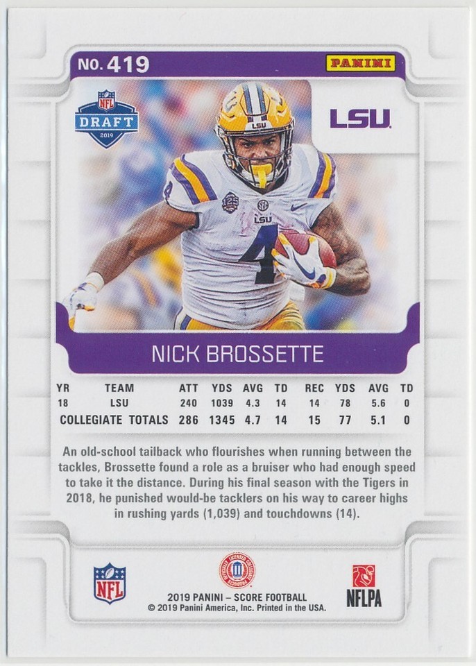 Nick Brossette - LSU Tigers - 2019 Panini Score Football - RC - #419 | eBay