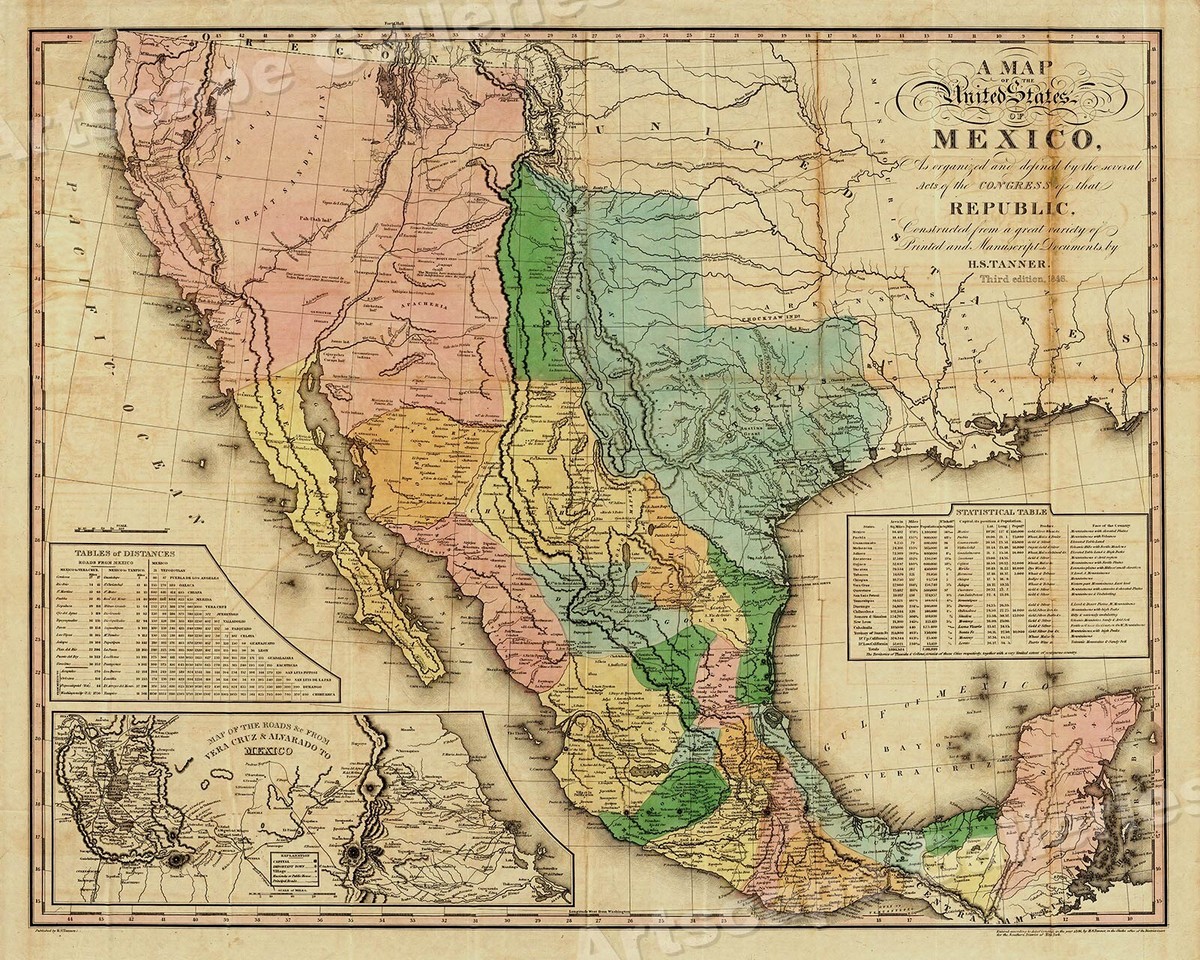 Print Of Mexican States Map Mexico Republic Map" Canvas Print For Sale