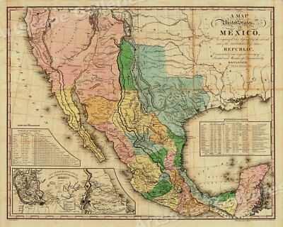 1820s “United States of Mexico” Vintage Style Southwest Wall Map ...