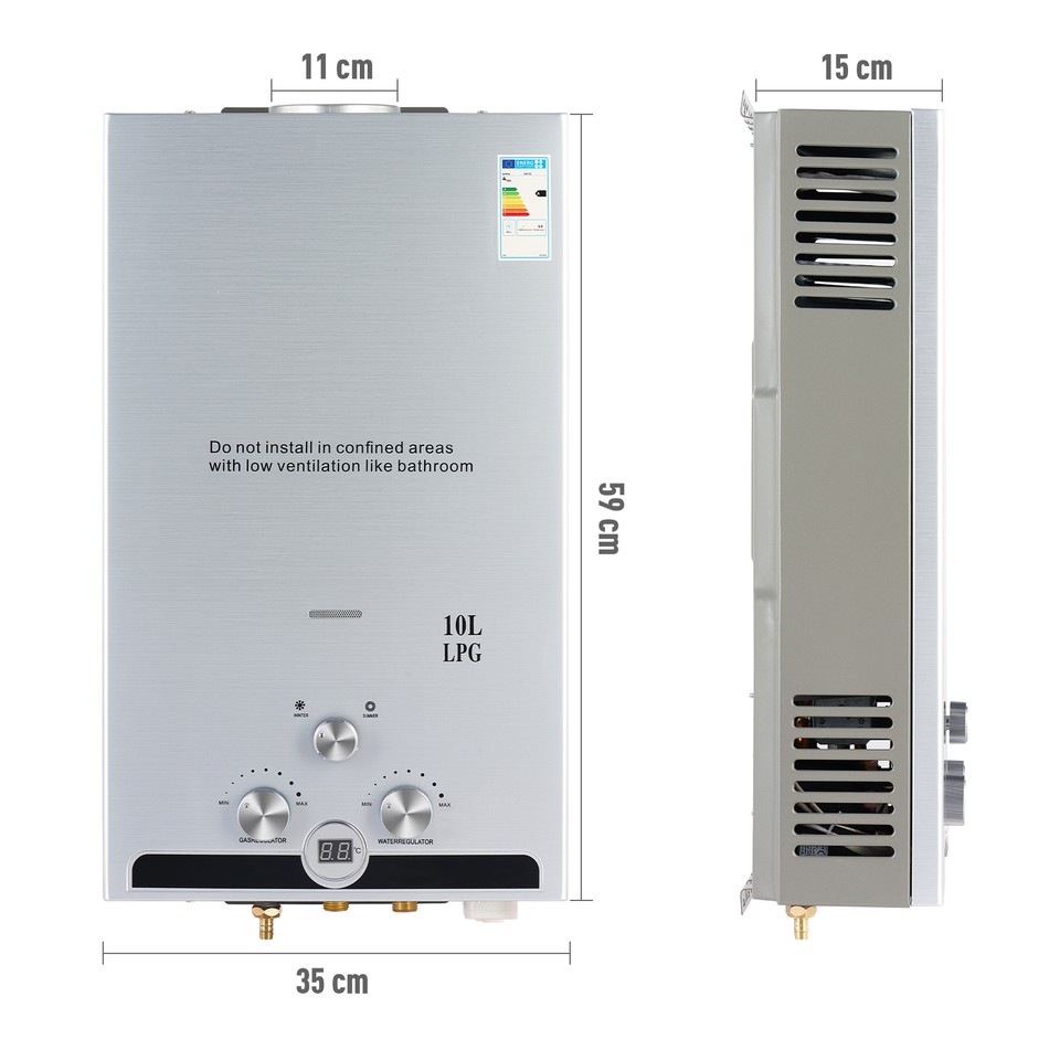 8-18L Instant Hot Water Heater Tankless Gas Boiler LPG Propane Camping ...