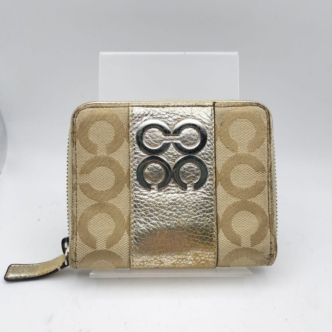 COACH Op art Leather Compact Wallet Gold color 10 x 1… - Gem