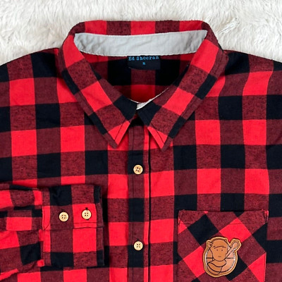 Ed Sheeran Buffalo Plaid Shirt Men’s M Red Black Long Sleeve Pictogram ...