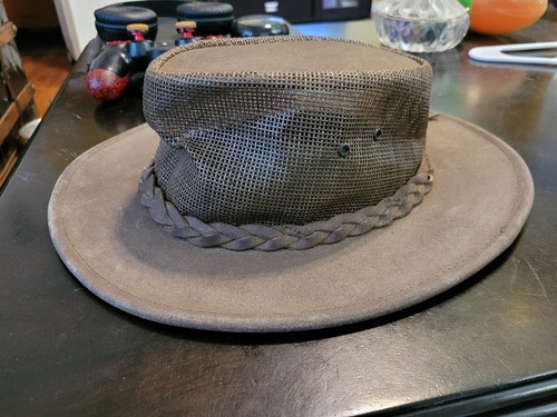 MINNETONKA Air Flow Hat Safari Genuine Leather Suede Brown Medium | eBay