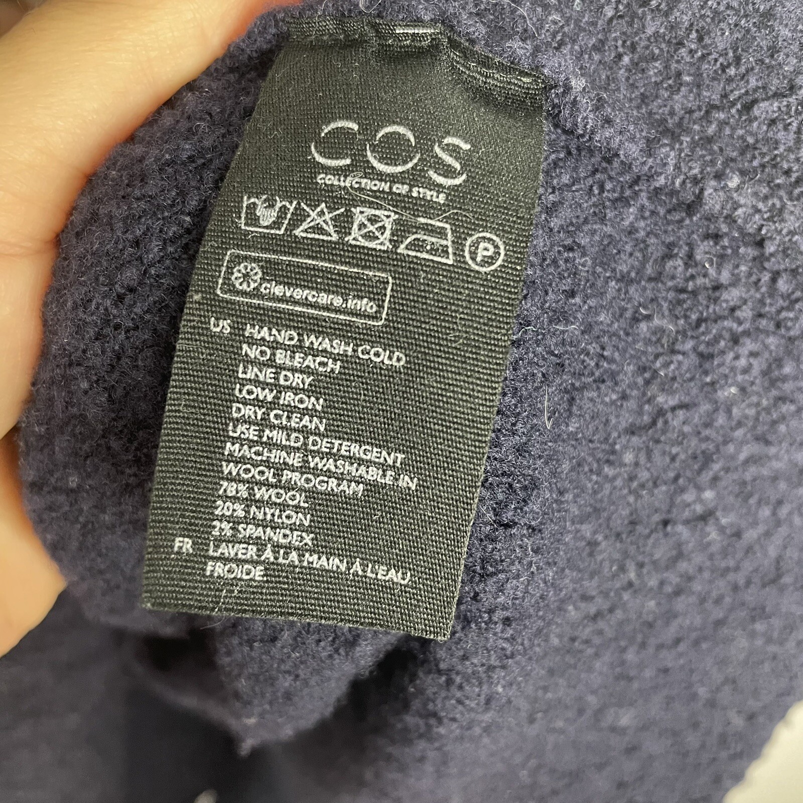 COS Navy Blue Wool Blend Textured Sweater Boat Neck M… - Gem