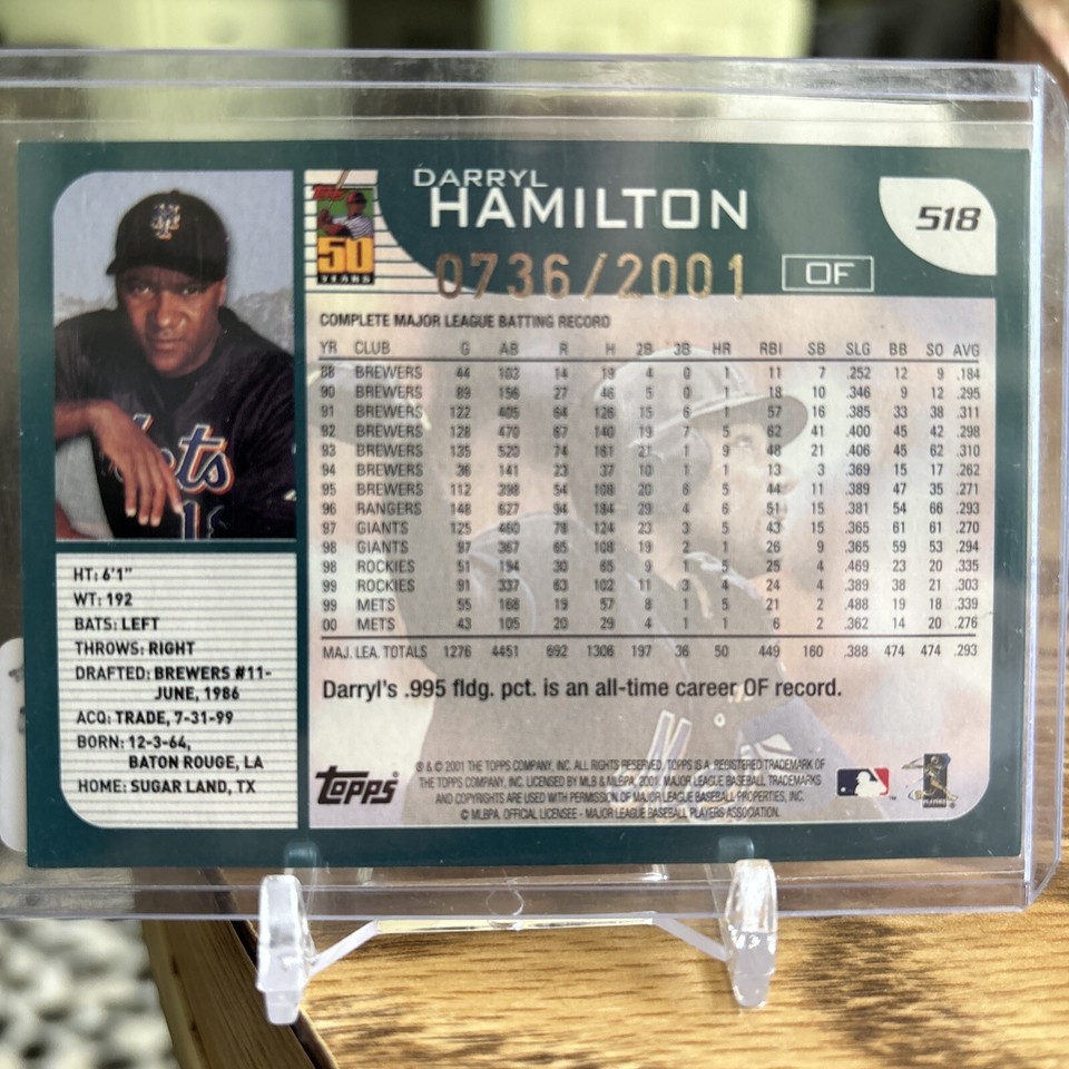 2001 Topps Gold DARRYL HAMILTON Gold #/2001 New York Mets #518 | eBay