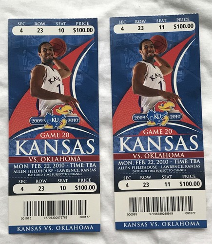 2/22/10 Kansas Jayhawks Oklahoma Sooners NCAA College Basketball Ticket ...