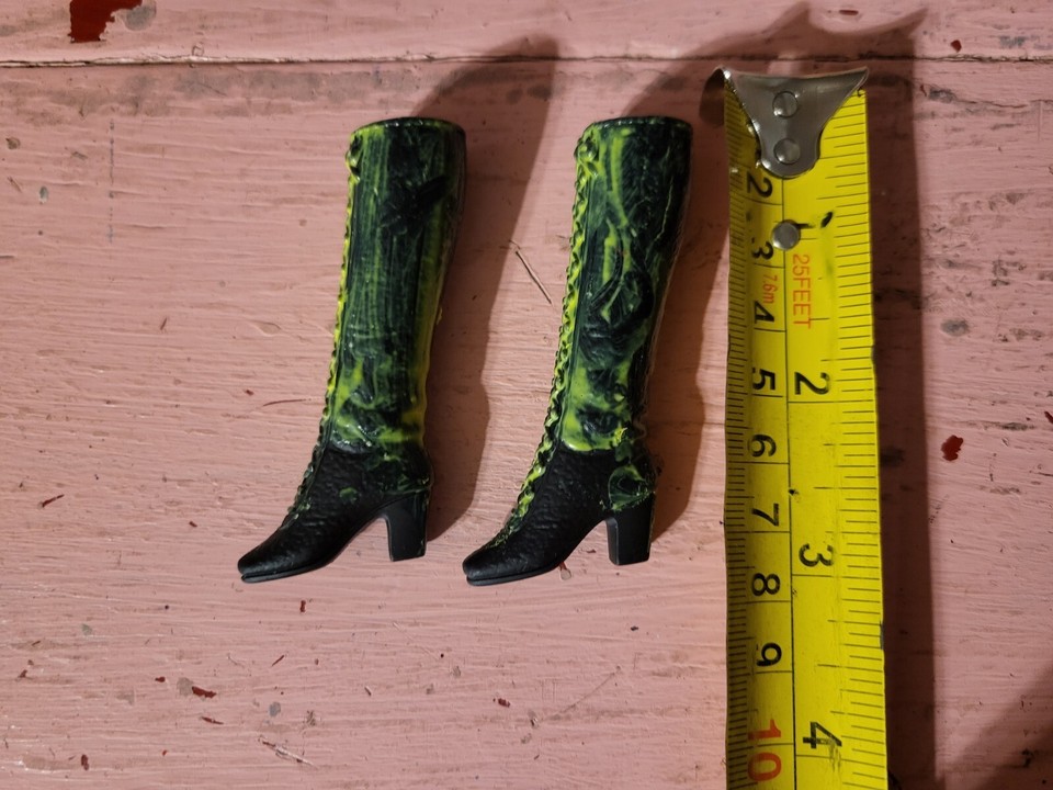 Fashion doll black upcycled green paint goth zombie boots fits famous ...