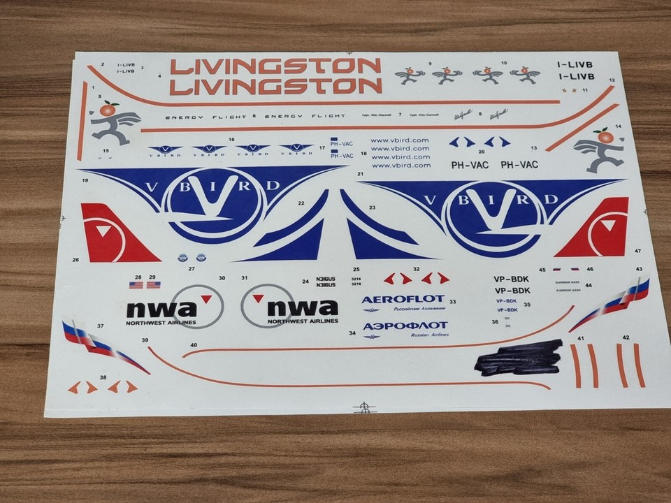 Airbus A321 & A320 Aeroflot & NWA & Livingston & V-bird Brasil Decals ...