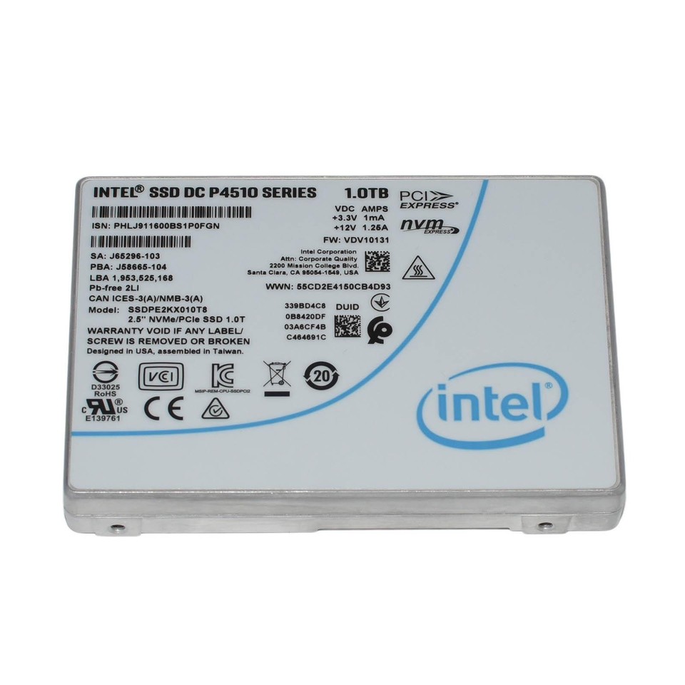 Intel DC P4510 SSD 1TB NVMe U.2 PCIe 3D TLC Solid State Drive ...