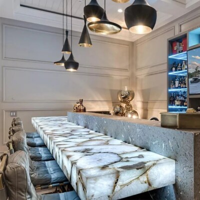 24"x18" Bar Counter Top Table, White Agate Stone Console Table Top ...