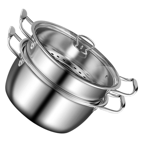 Stainless Steel Steamer Double Handle Cooking Pot with Basket Lid | eBay