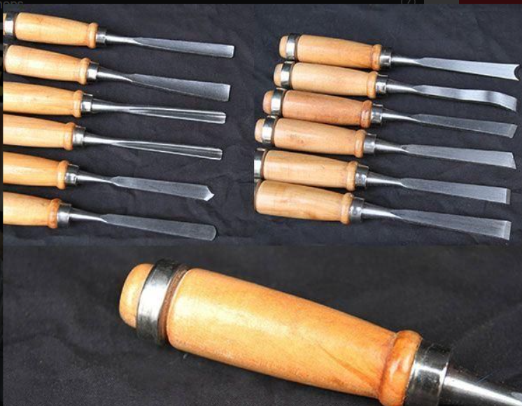Japanese Wood Carving Chisels 12-Piece Set Wooden Handles DIY Tools ...