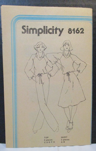 Vtg Simplicity Pattern 8162 Miss Size S (19-12) Pullover Top & Skirt ...