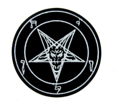 Black Baphomet Goat Head Patch Embroidered Iron on Applique Inverted Pentagram | eBay