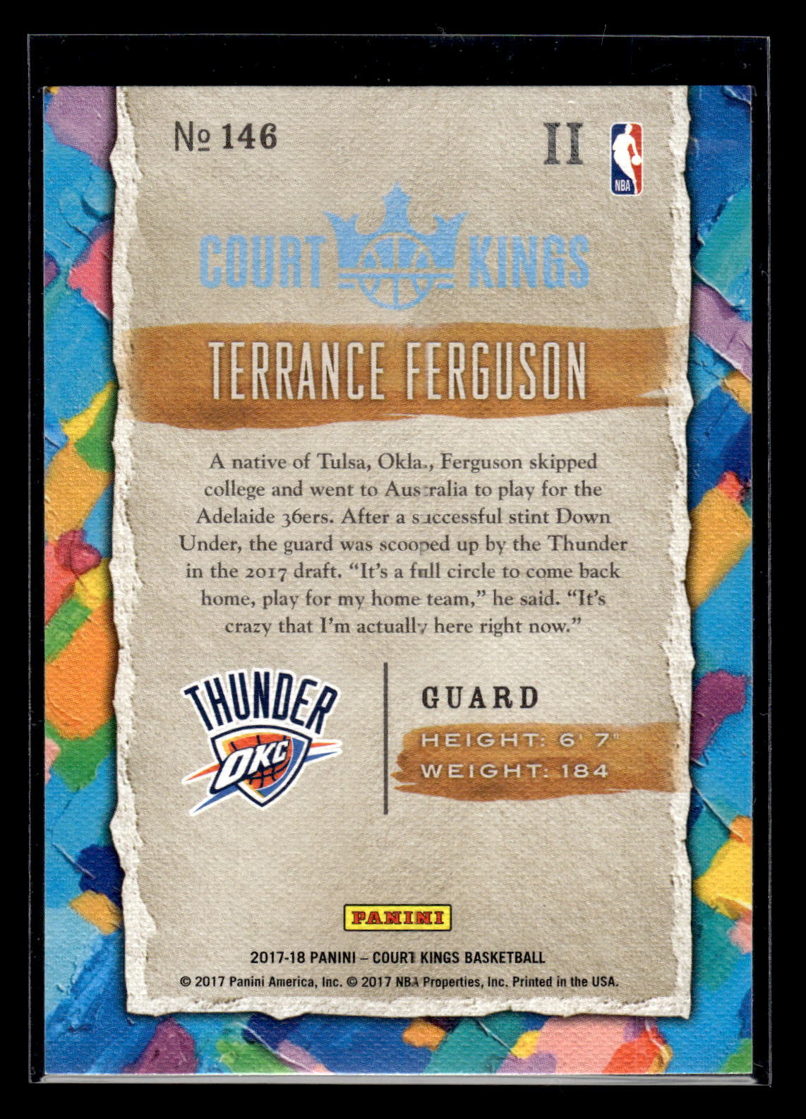 2017 Panini Court Kings #146 Terrance Ferguson Rookie Level 2 II Mint+ ...
