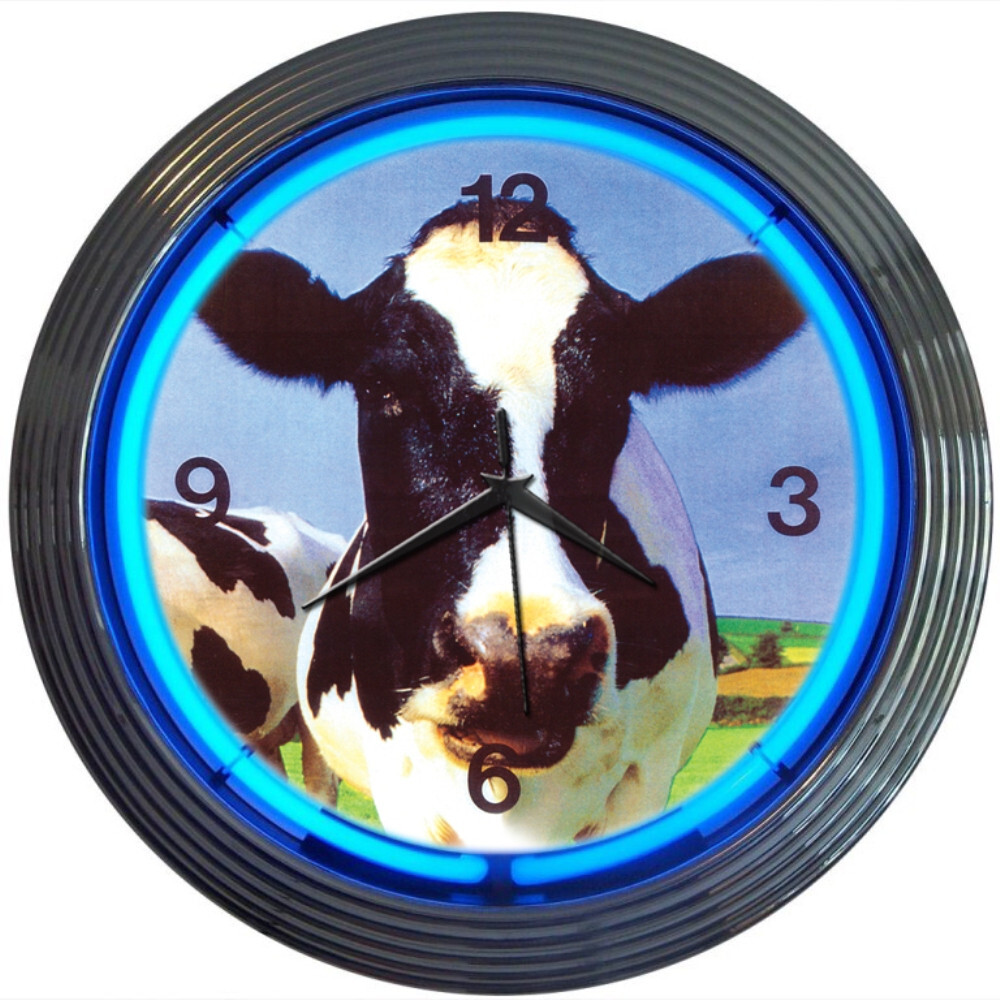 Milking Cow Neon clock Farmer Barn or house Kitchen wall lamp light ...